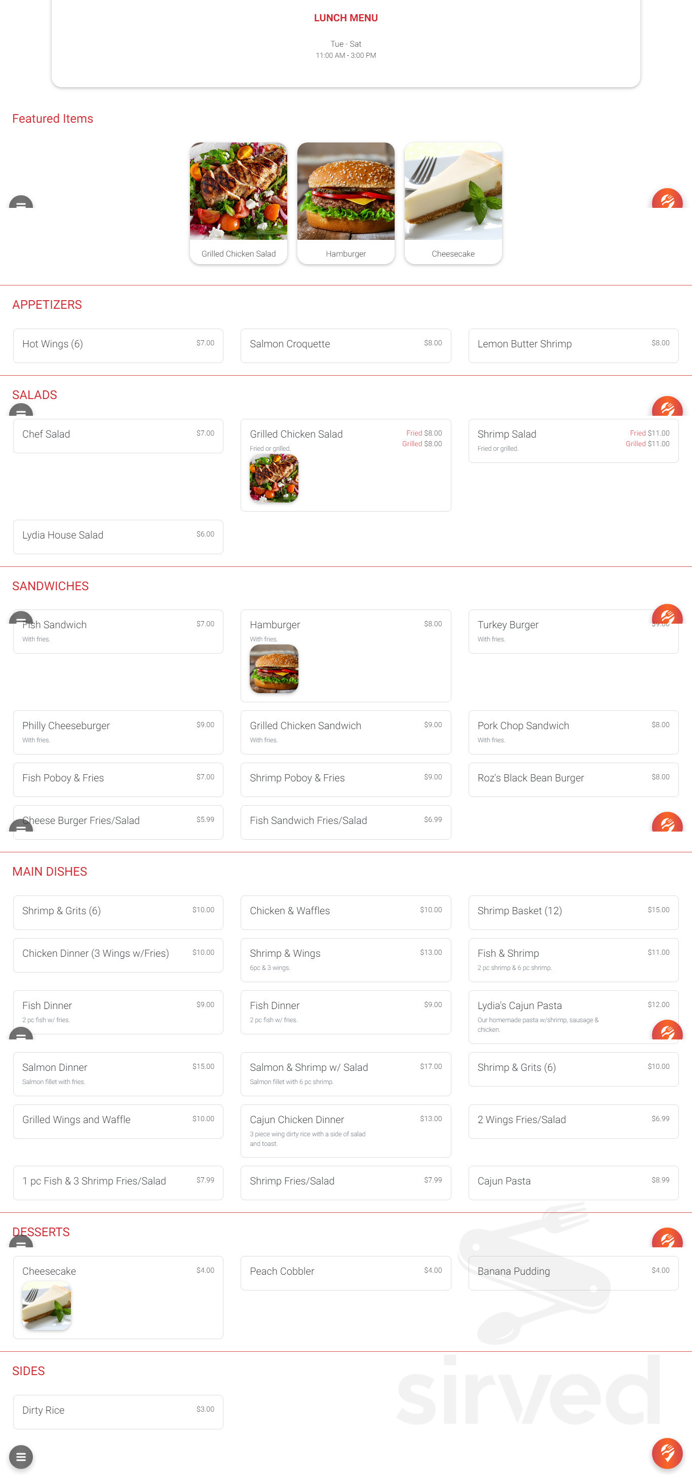 Lydia's Grill & Catering menu in Missouri City, Texas, USA