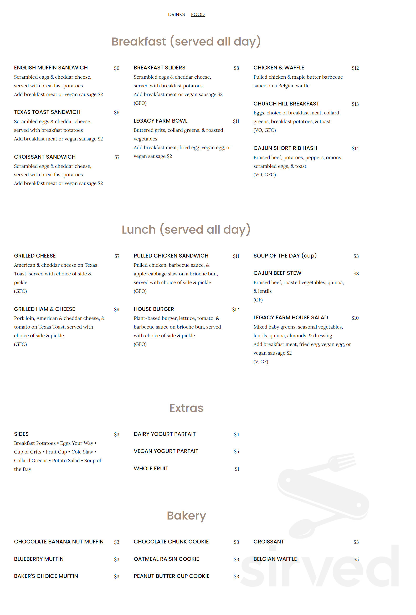 Front Porch Cafe menu in Richmond, Virginia, USA