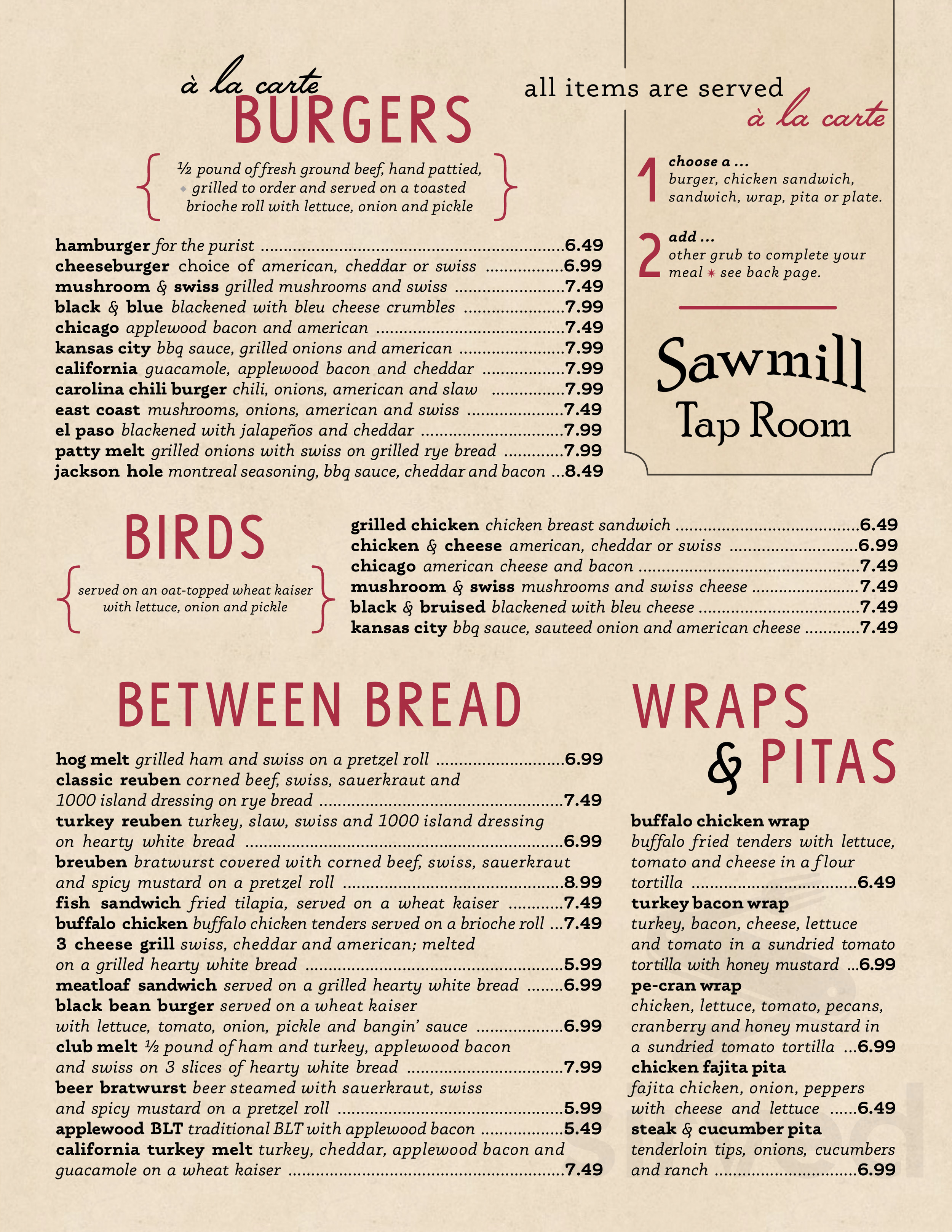 Menu - Raleigh NC's Sawmill Tap Room | Sirved
