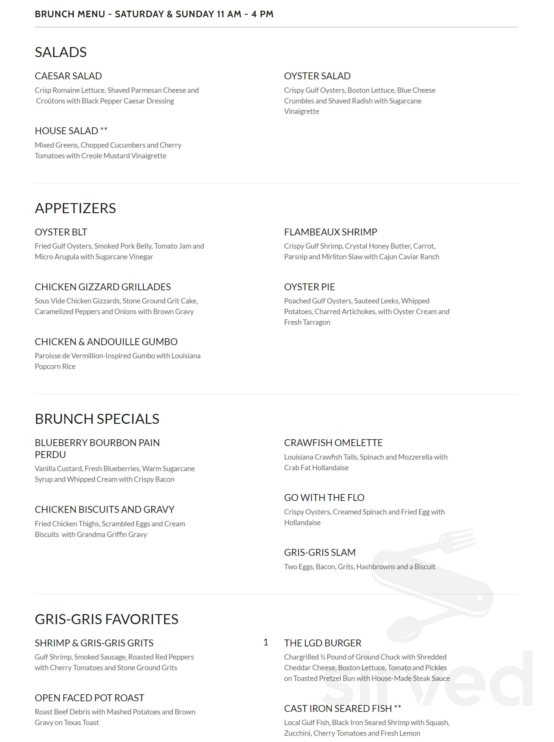 Gris-Gris menu in New Orleans, Louisiana, USA