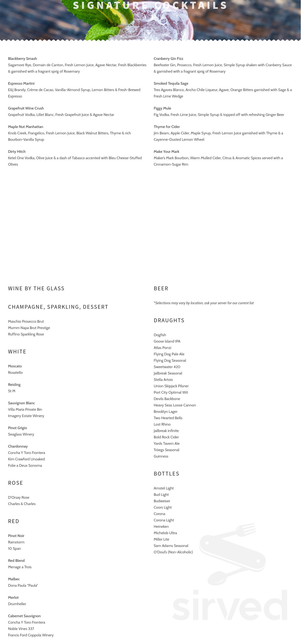 Blackwall Hitch menu in Annapolis, Maryland, USA