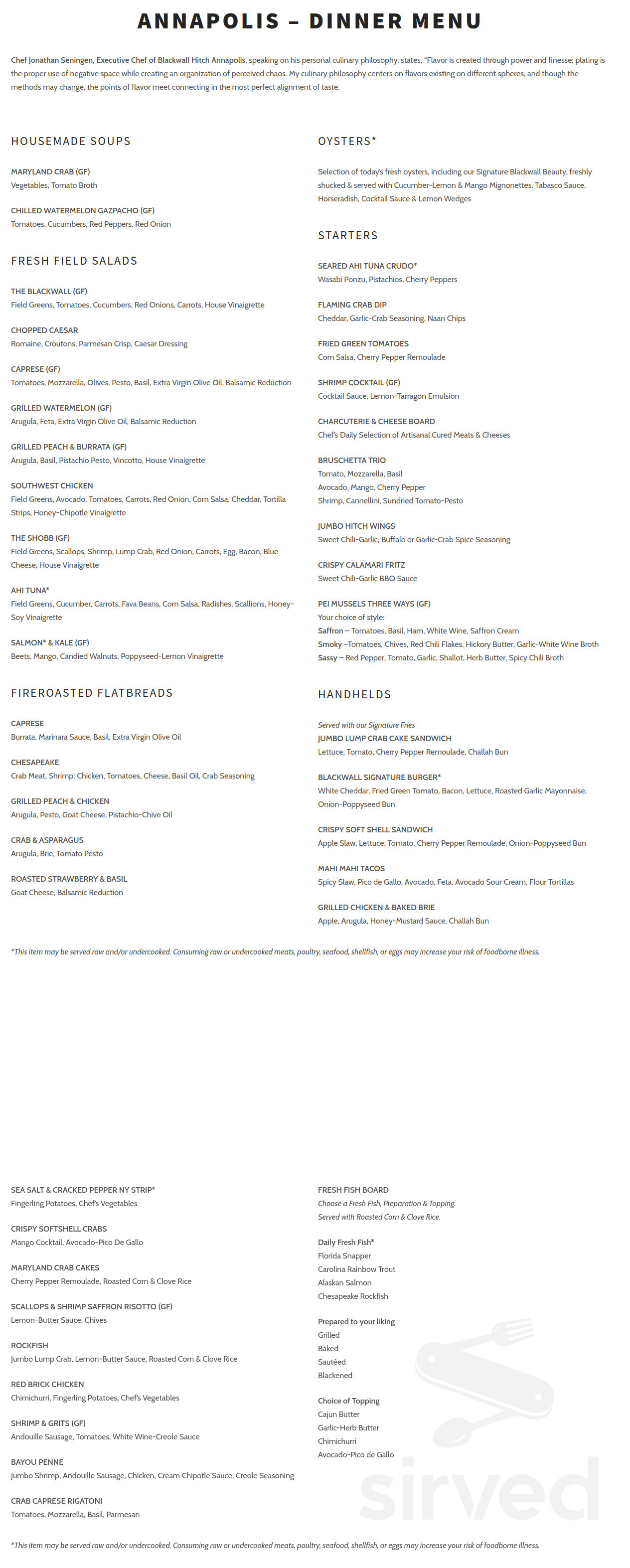 Blackwall Hitch menu in Annapolis, Maryland, USA