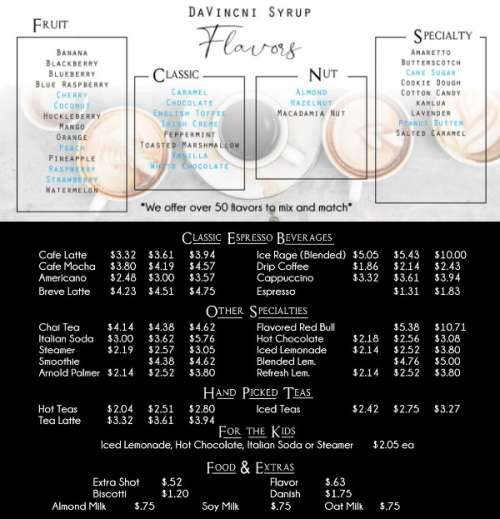La Barista Espresso menu in Casper, Wyoming, USA