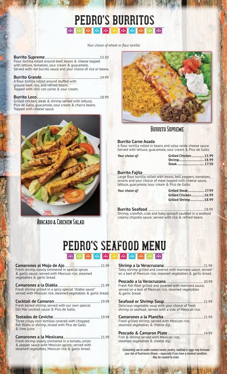 Pedro's Tacos + Tequila Bar menu in Harahan, Louisiana, USA