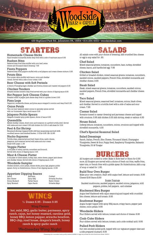 Woodside Bar & Grill menu in Johnstown, Pennsylvania, USA