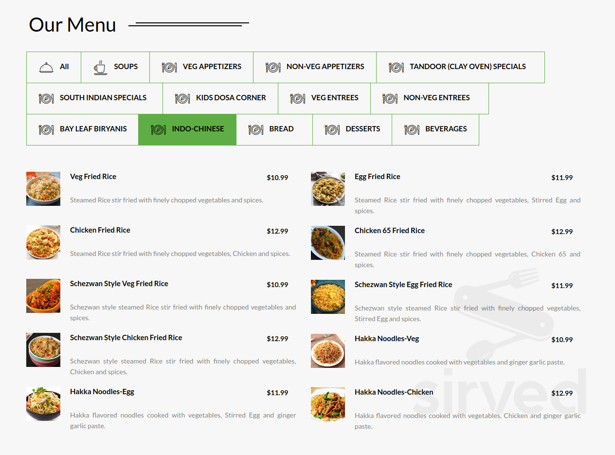 Menu - Charlotte NC's Bay Leaf Indian Grill | Sirved