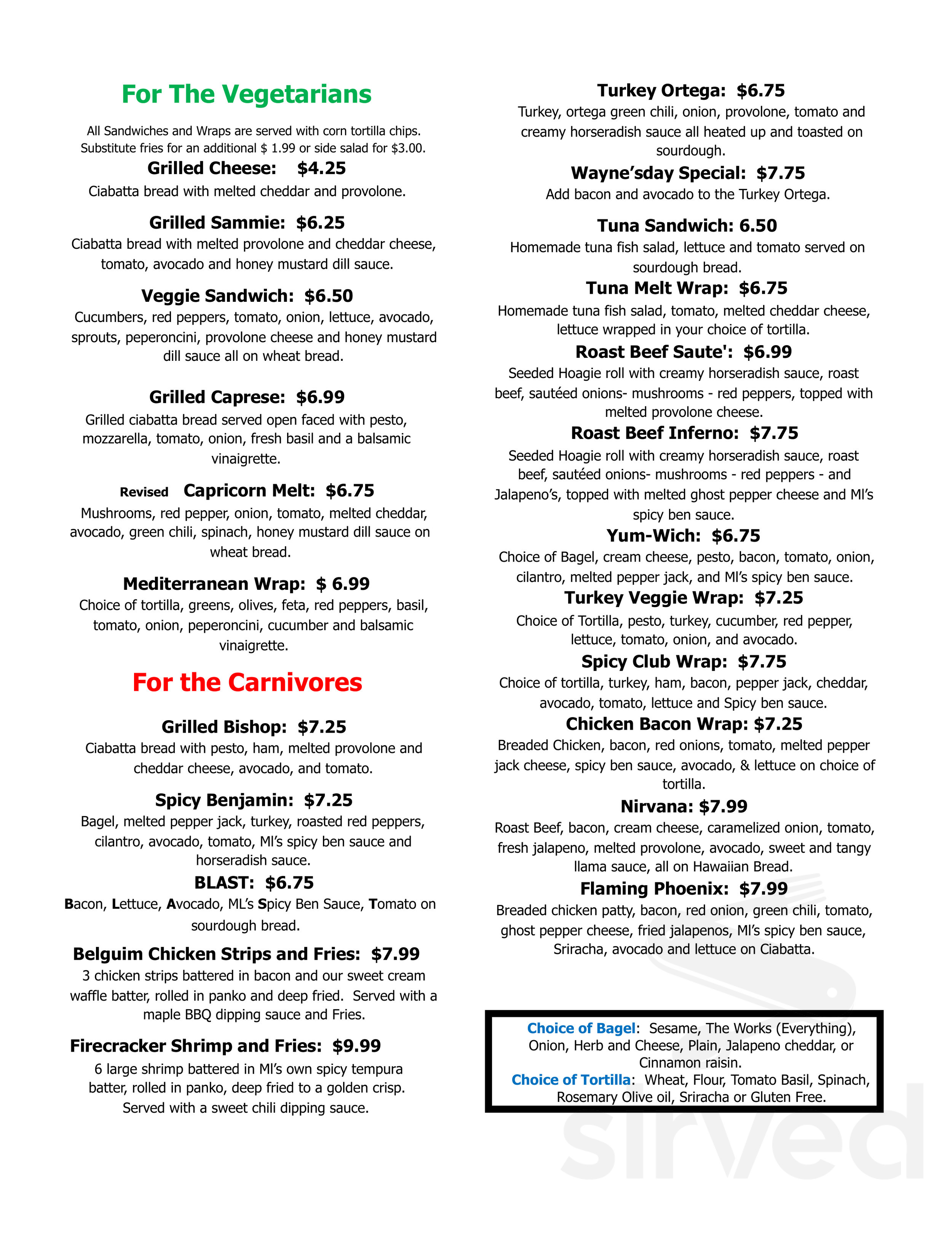 Mamma Llama Eatery and Café menu in Weaverville, California, USA