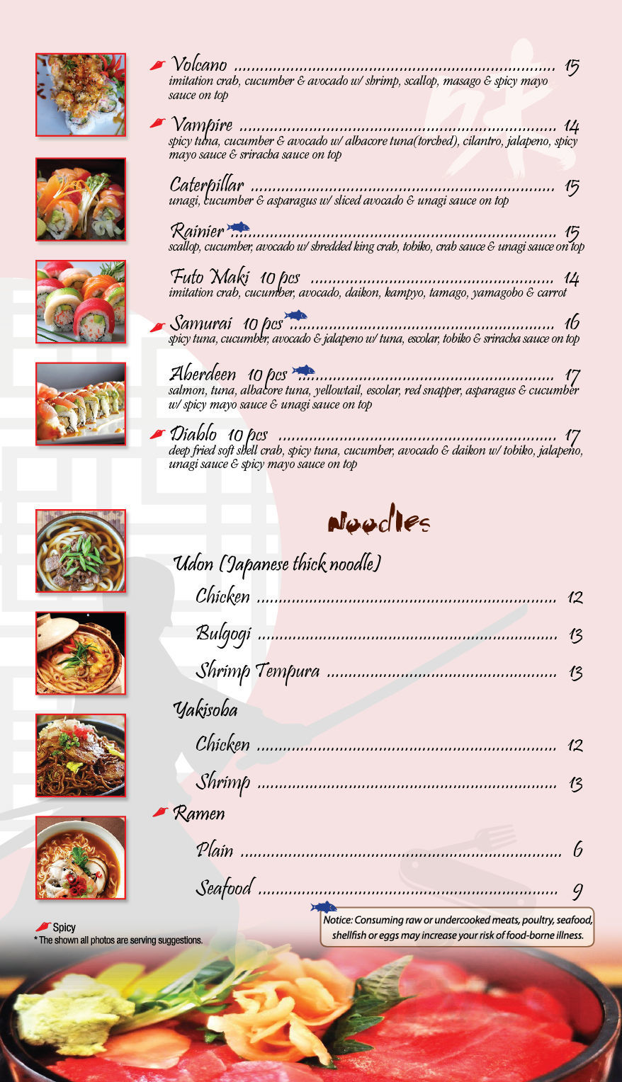 Samurai Sushi Bar & Grill menu in Aberdeen, Washington, USA