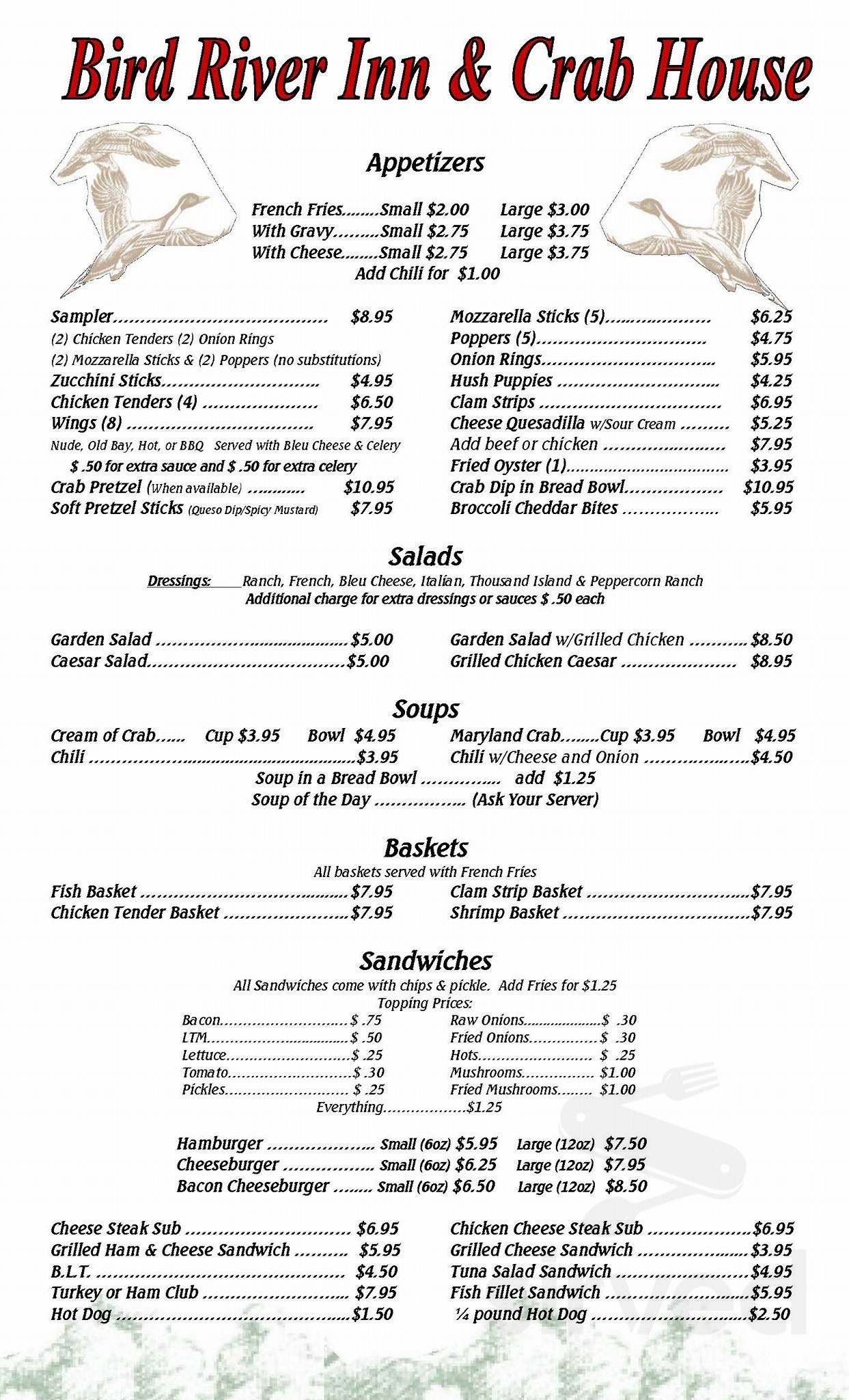 Bird River Inn menus in Middle River, Maryland, United States