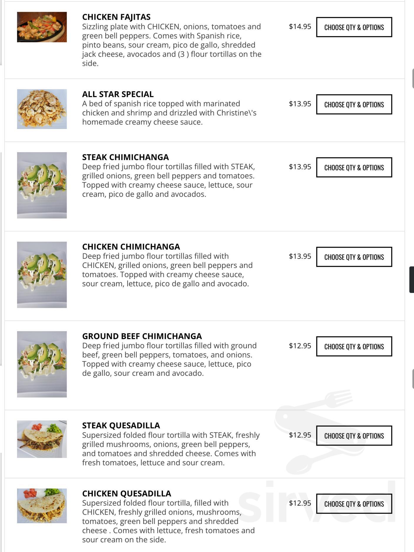 Christine's Casual Dining menu in Cincinnati, Ohio, USA