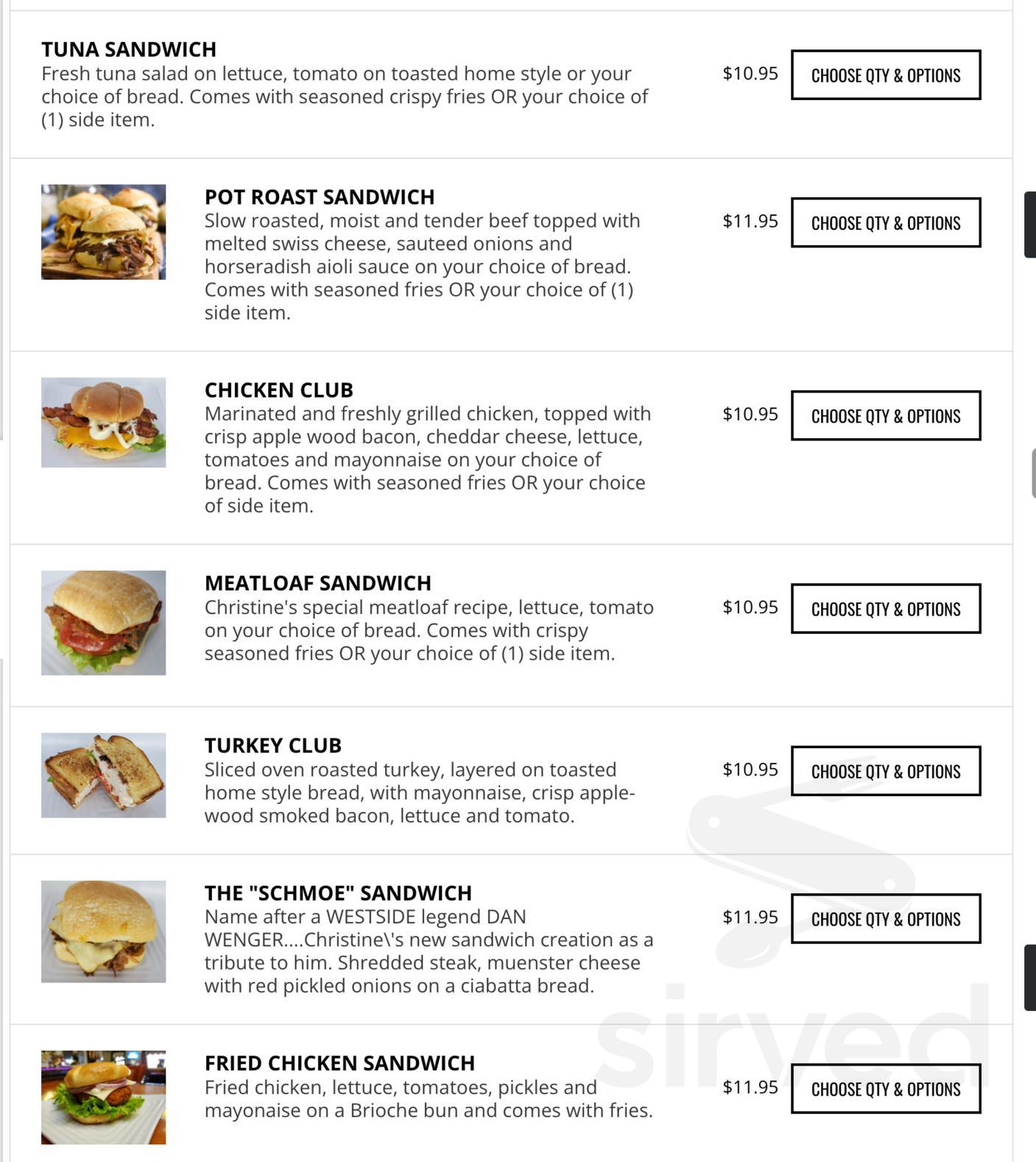 Christine's Casual Dining menu in Cincinnati, Ohio, USA