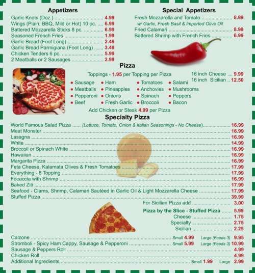Gigi's Pizza and Pasta menu in Spring Hill, Florida, USA