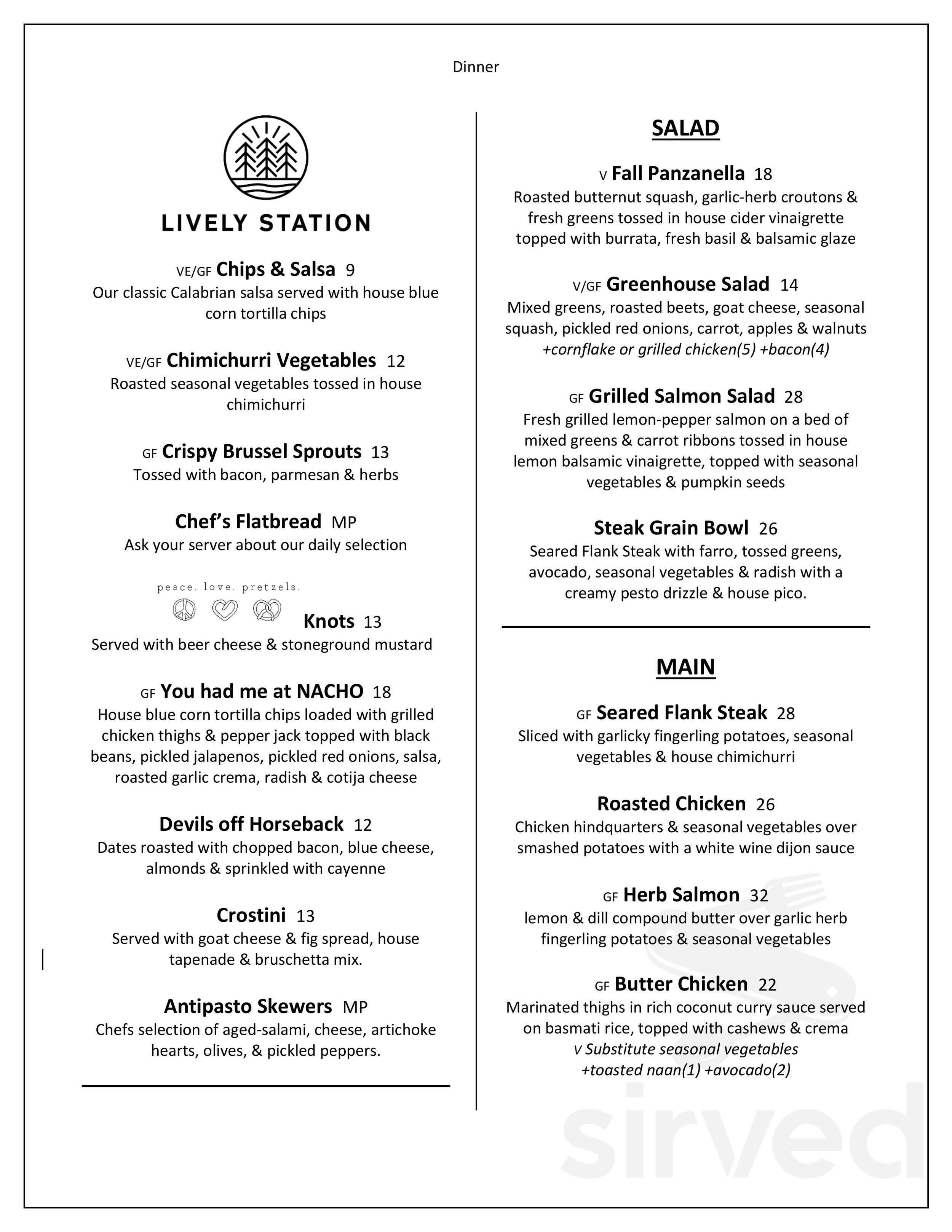 Lively Station menu in Salem, Oregon, USA