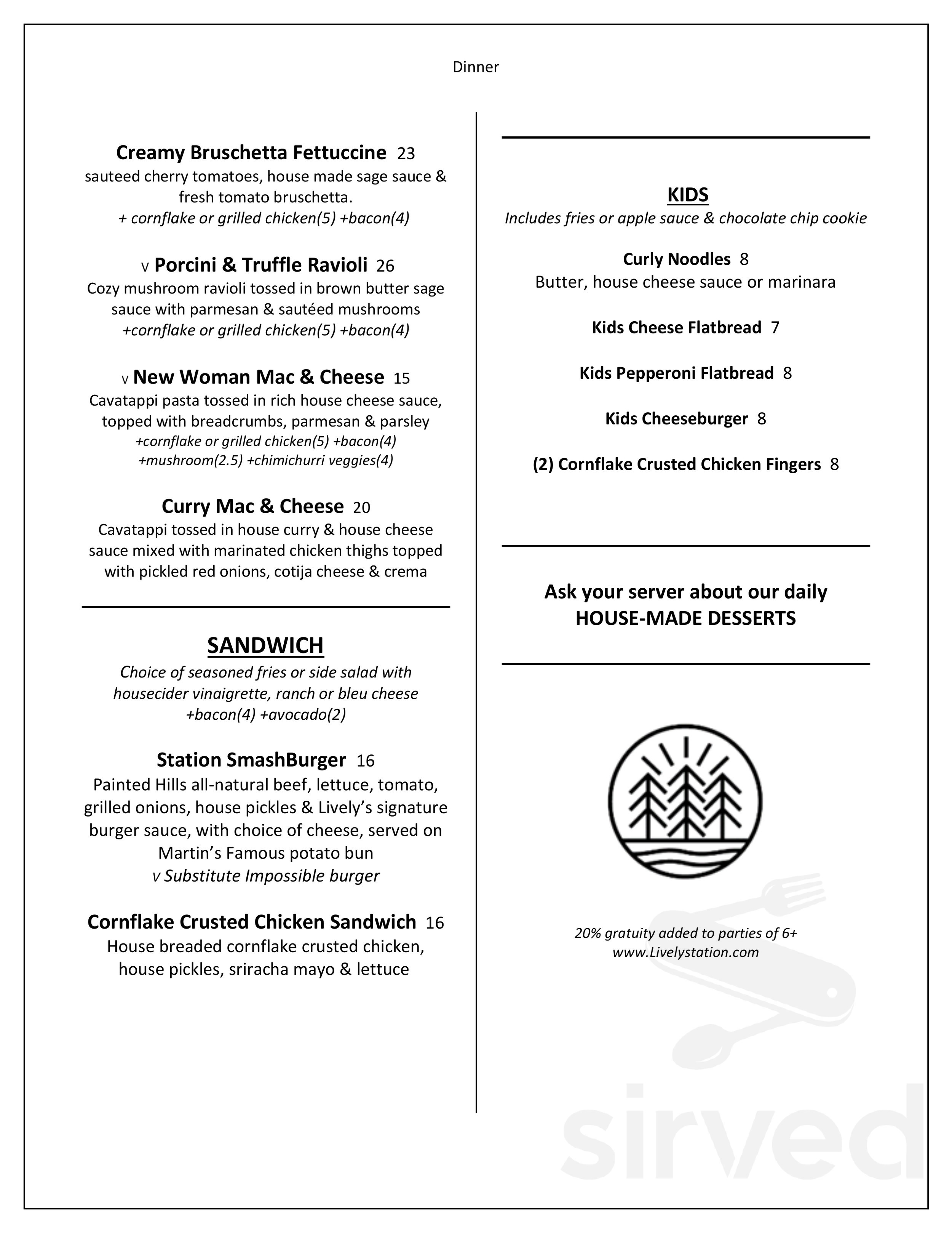 Lively Station menu in Salem, Oregon, USA