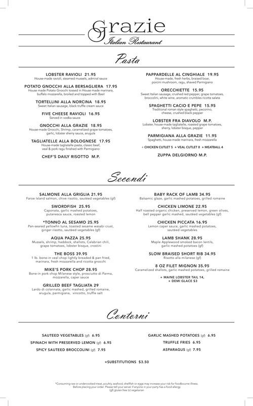 Grazie Italian Restaurant menu in Dracut, Massachusetts, USA