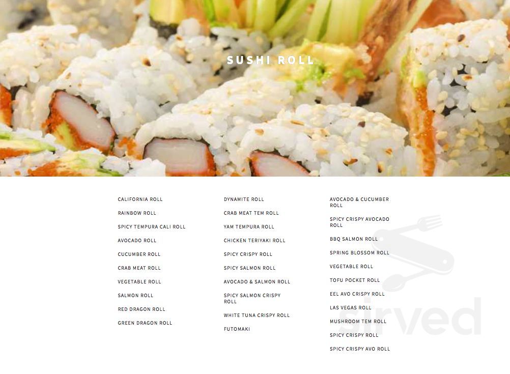 Sushi 168 menus in London, Ontario, Canada