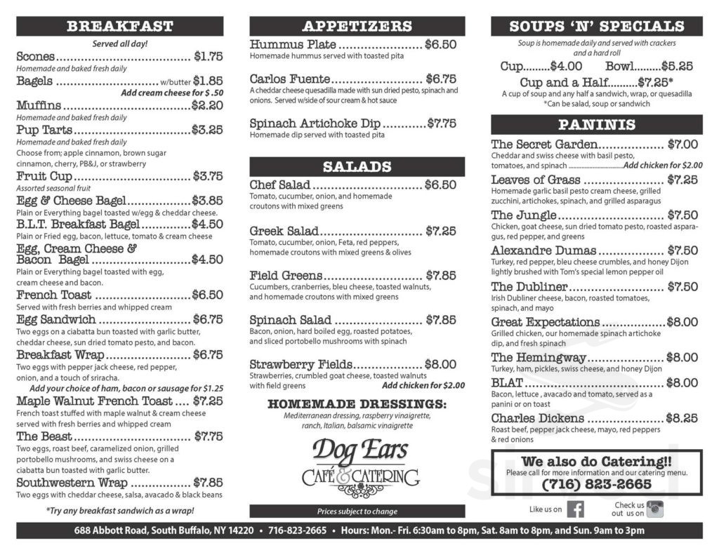 Menu - Buffalo NY's Dog Ears Bookstore & Cafe | Sirved