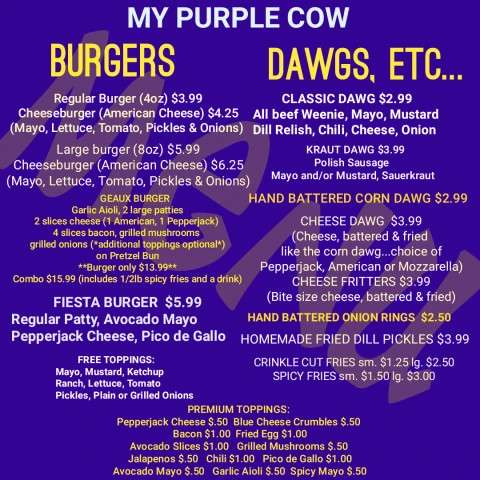 My Purple Cow menu in Winnsboro, Louisiana, USA