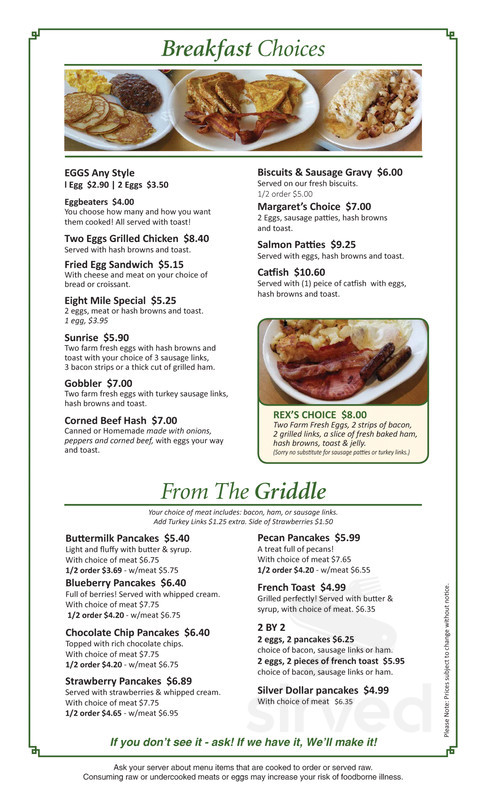 Rex's Deli menu in Harper Woods, Michigan, USA