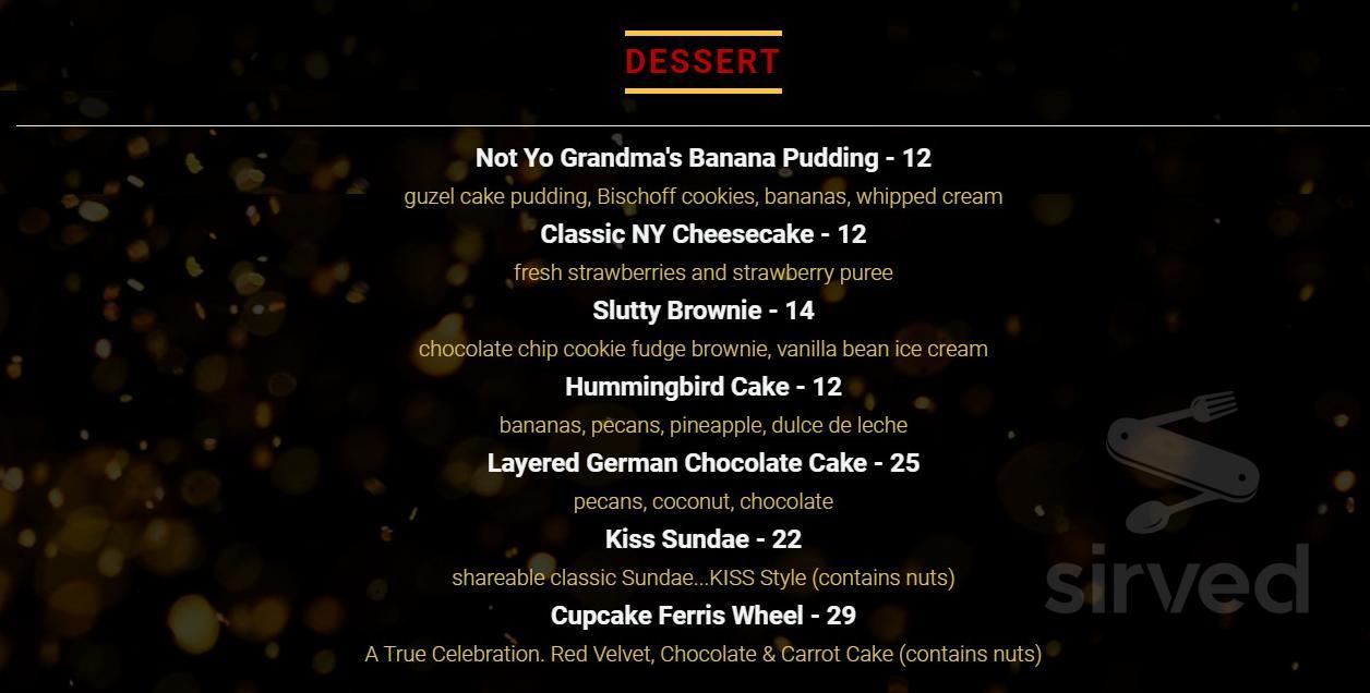 Kiss menu in Houston, Texas, USA