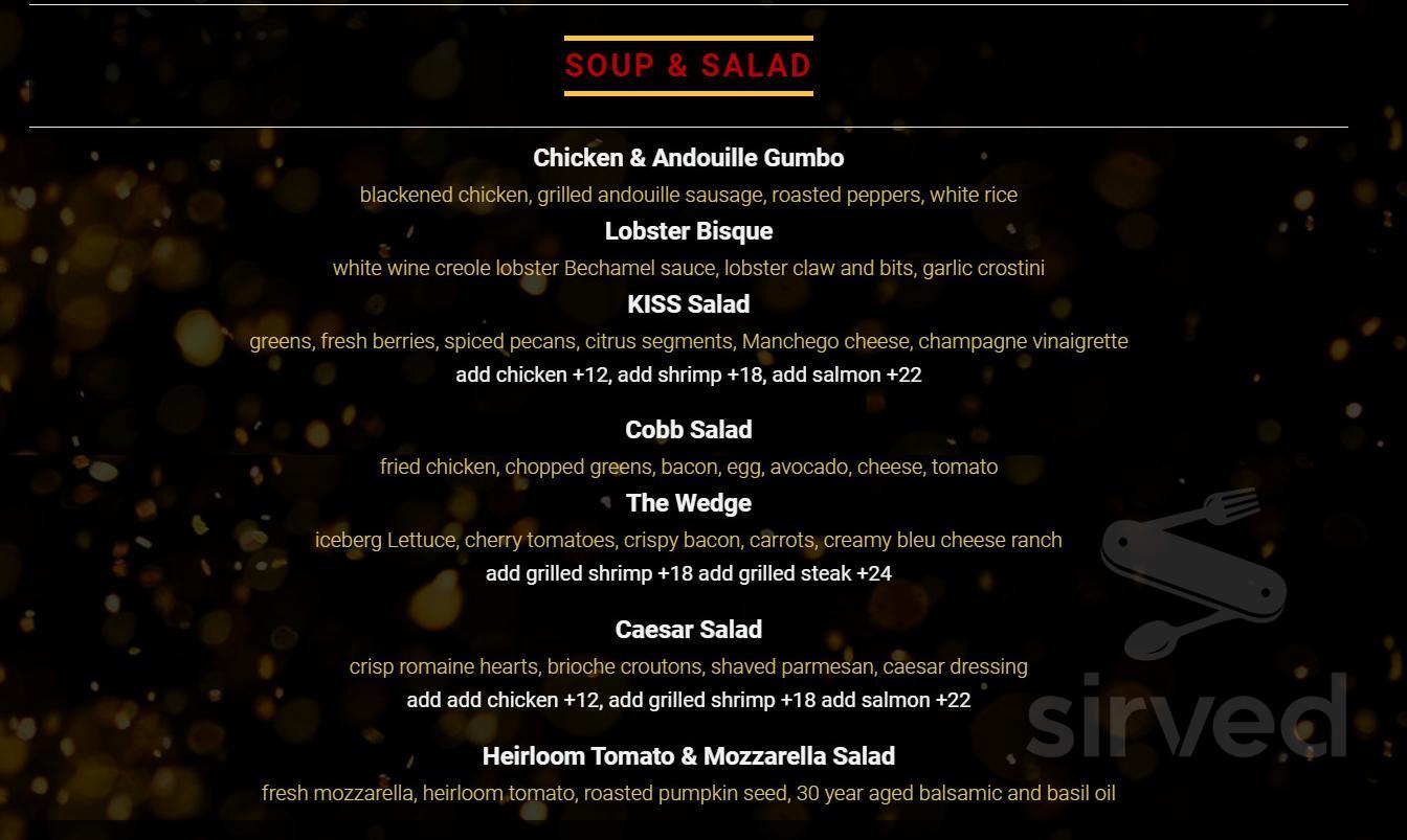 Kiss menu in Houston, Texas, USA