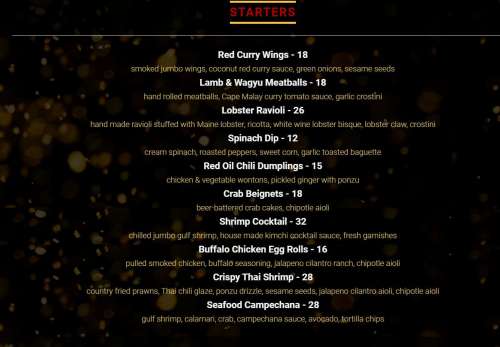 Kiss menu in Houston, Texas, USA