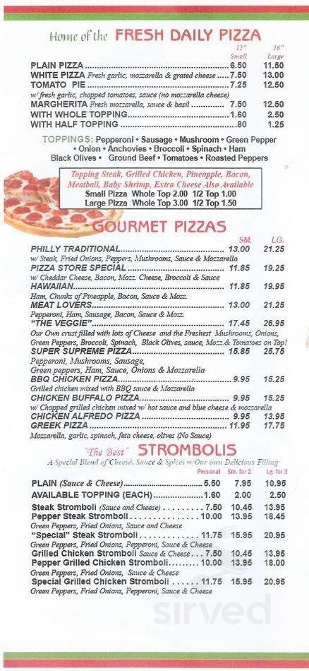 Menu - Philadelphia PA's The Pizza Store | Sirved