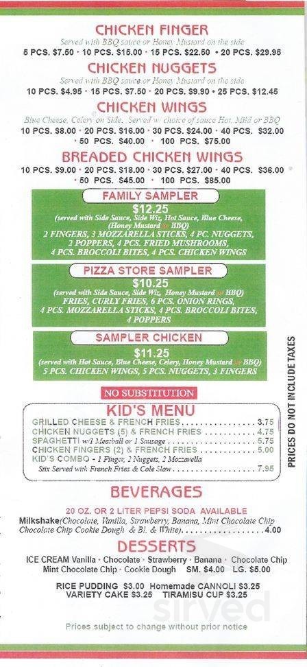 Menu - Philadelphia PA's The Pizza Store | Sirved