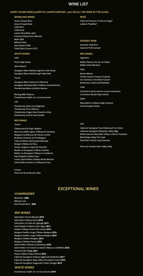 Chez Vincent Wine Bar menu in Fort Lauderdale, Florida, USA
