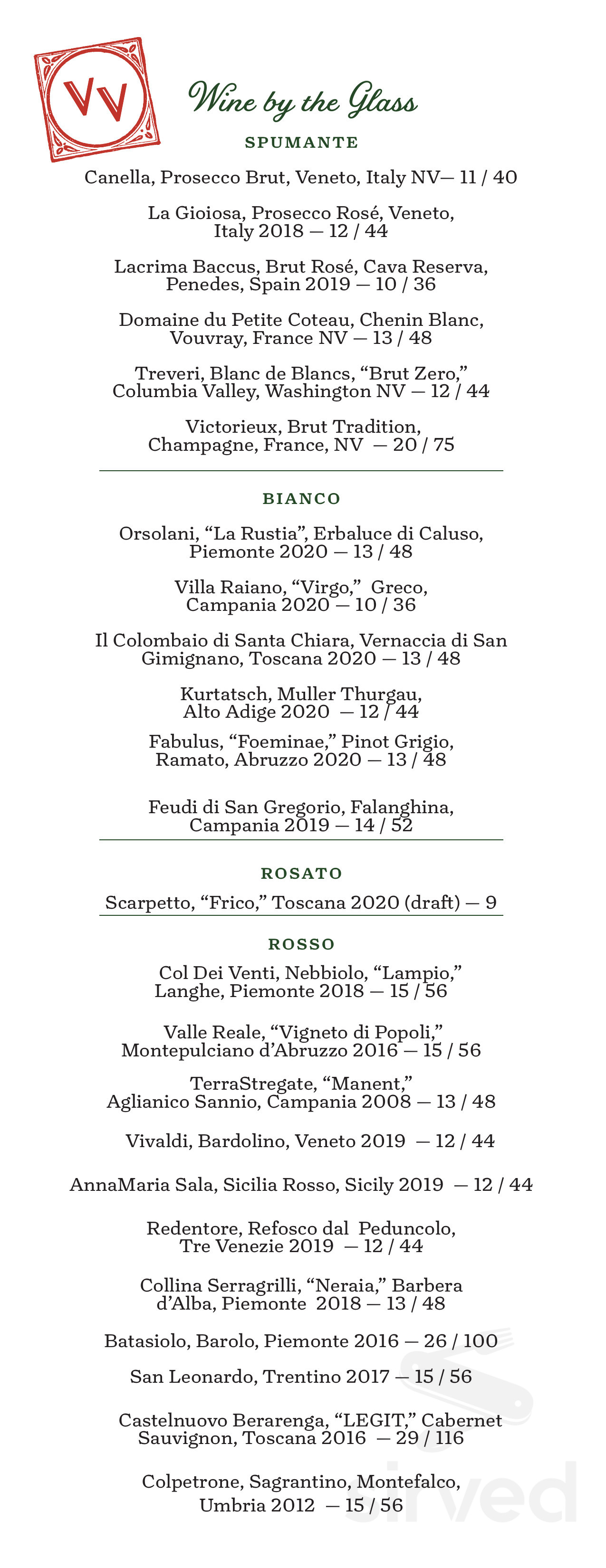 ViA VECCHiA menu in Portland, Maine, USA