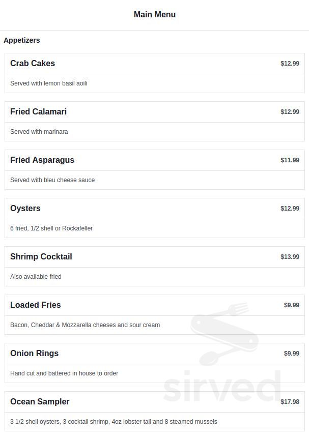 Gallagher's menu in Springfield, Illinois, USA