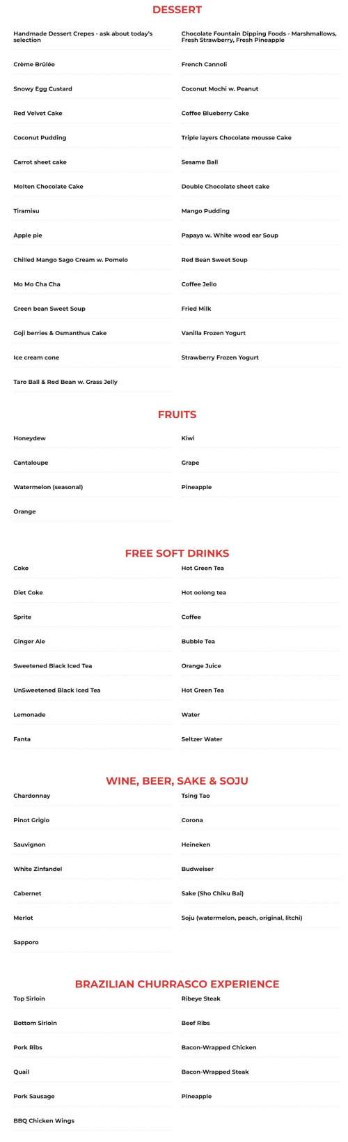 The Buffet menu in Queens, New York, USA