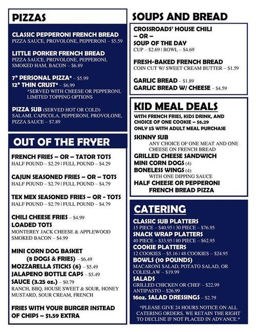 Crossroads Cafe menu in North Baltimore, Ohio, USA
