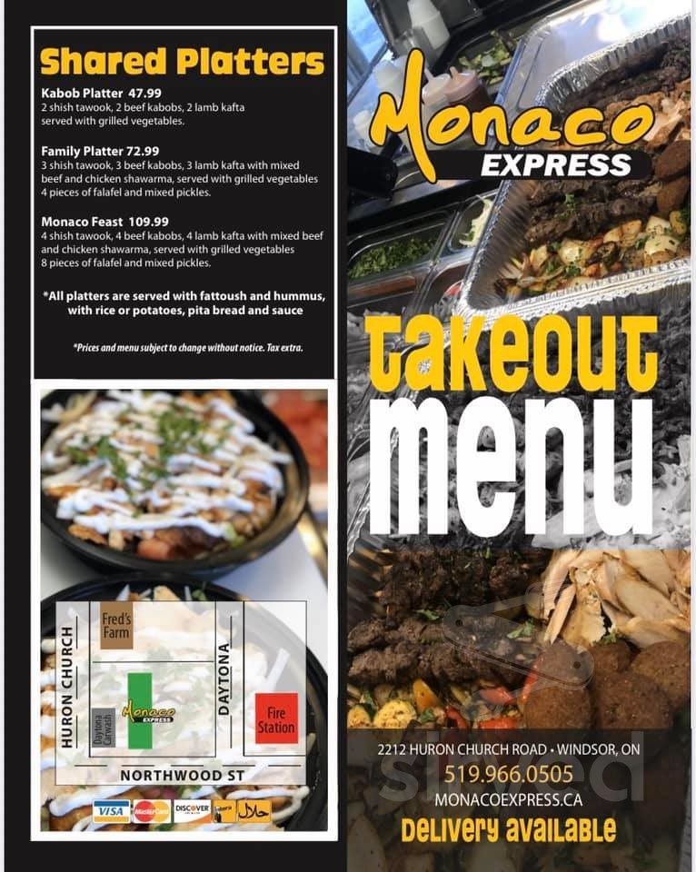 Menu for Monaco Shawarma Lebanese Grill in Windsor, ON | Sirved