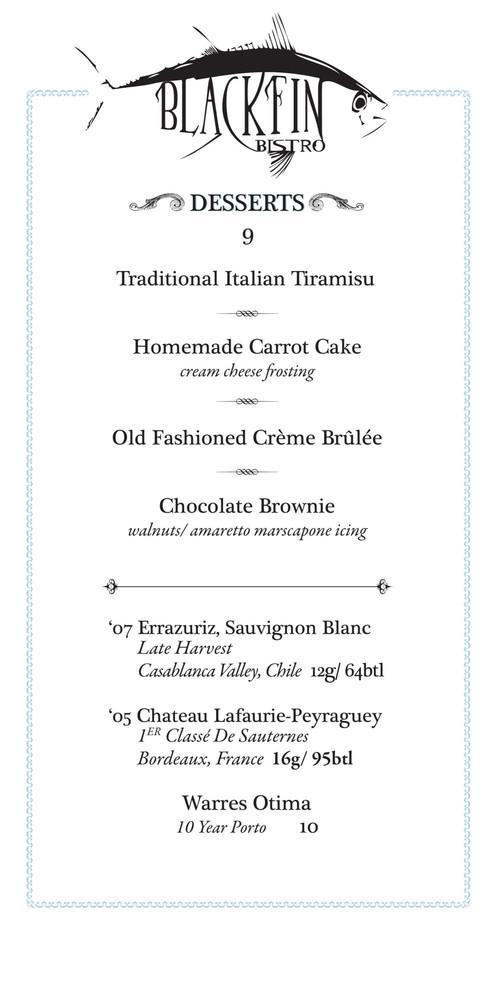 Blackfin Bistro menu in Key West, Florida, USA