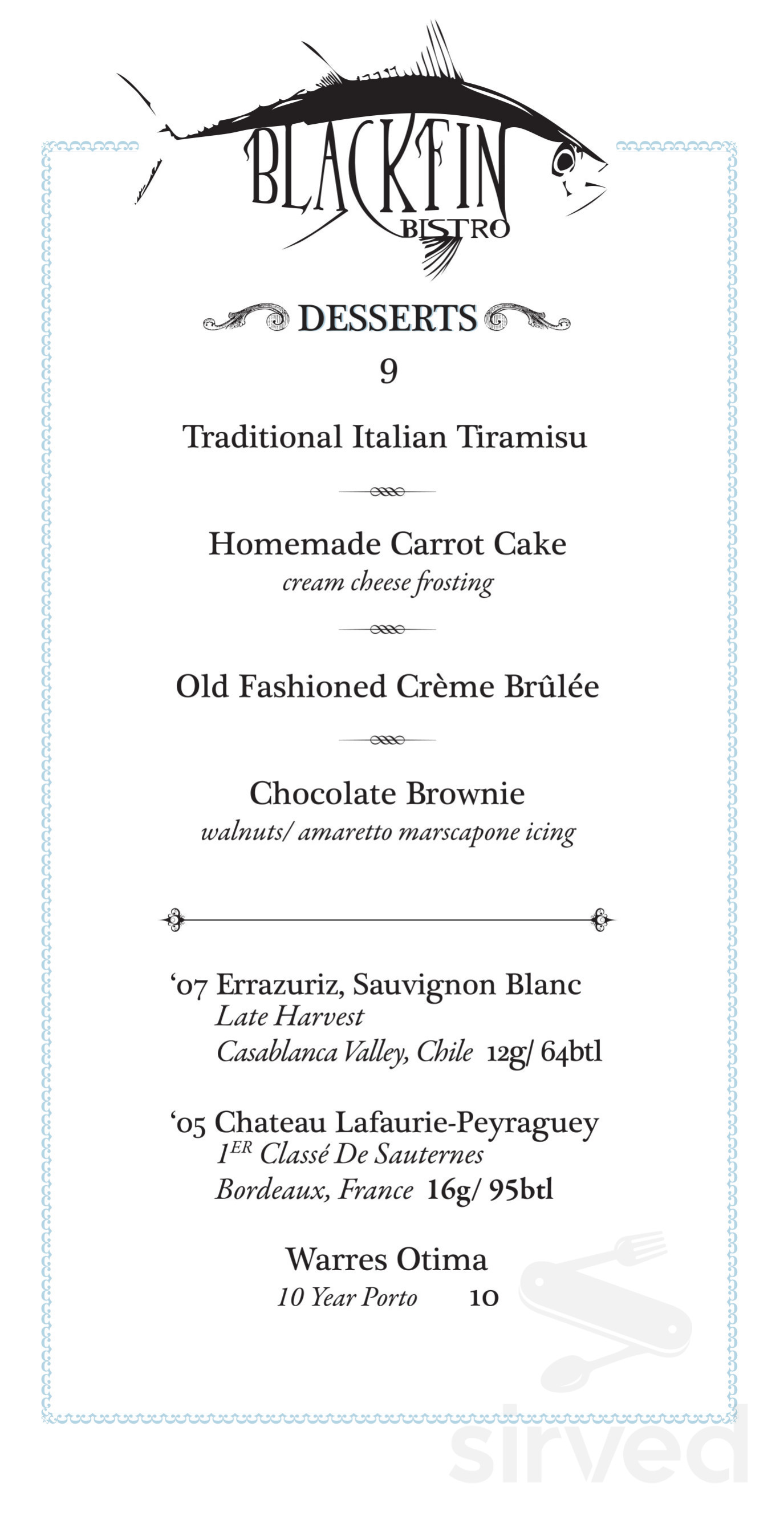 Blackfin Bistro menu in Key West, Florida, USA