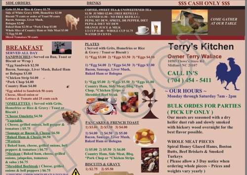 Terry's Kitchen menu in Midland, North Carolina, USA