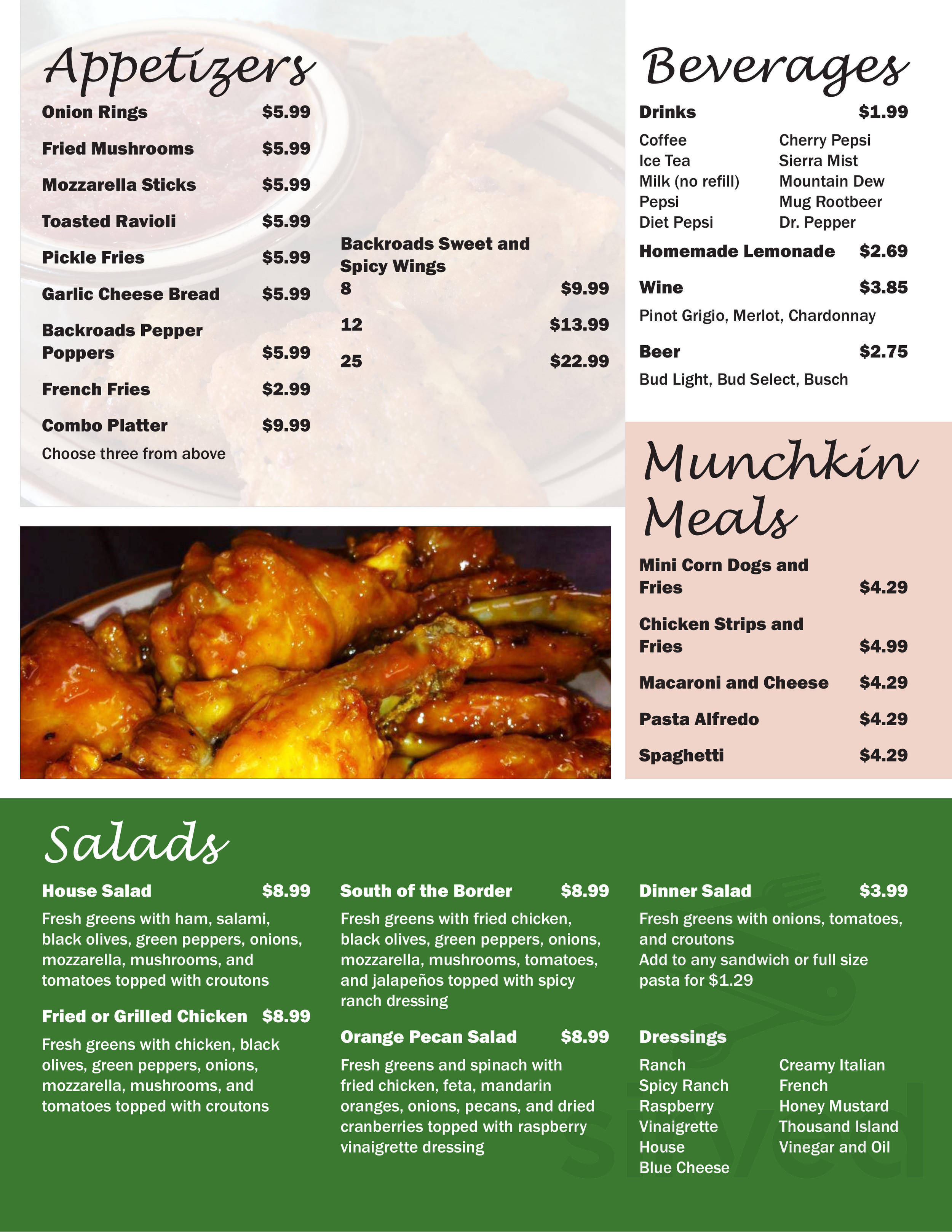 Backroads Pizza & Grill menu in Hawk Point, Missouri, USA