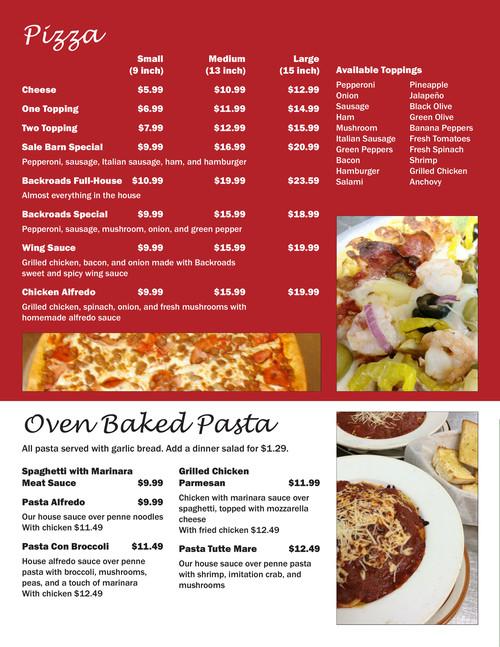 Backroads Pizza & Grill menu in Hawk Point, Missouri, USA