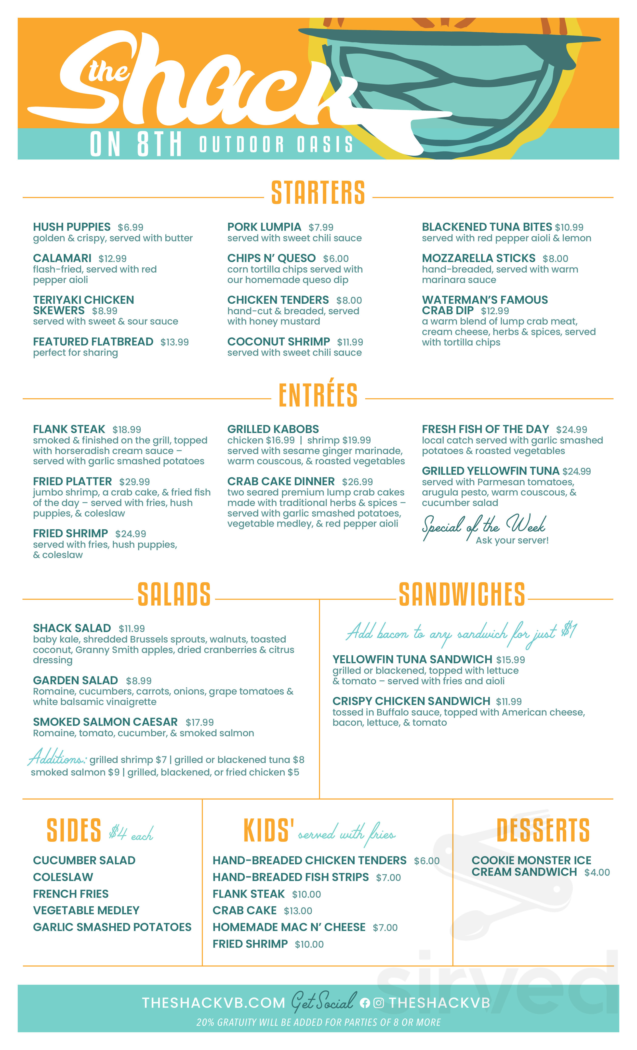The Shack menu in Virginia Beach, Virginia, USA
