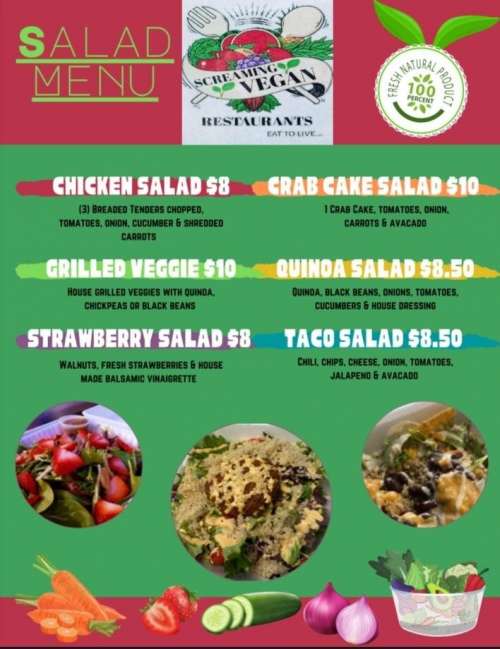 Screaming Vegan menu in Roanoke, Virginia, USA