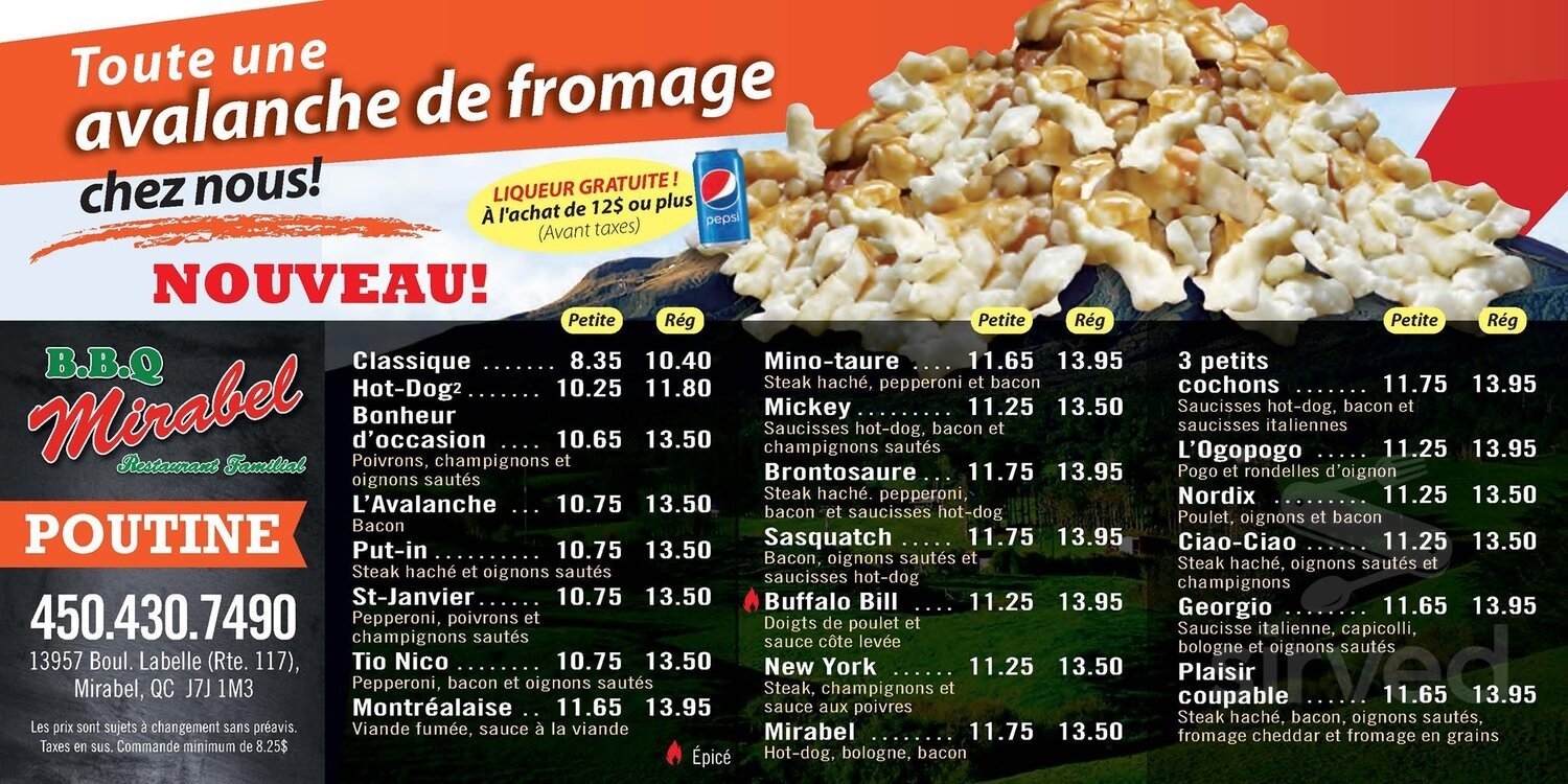 BBQ Mirabel menu in Mirabel, Quebec, Canada