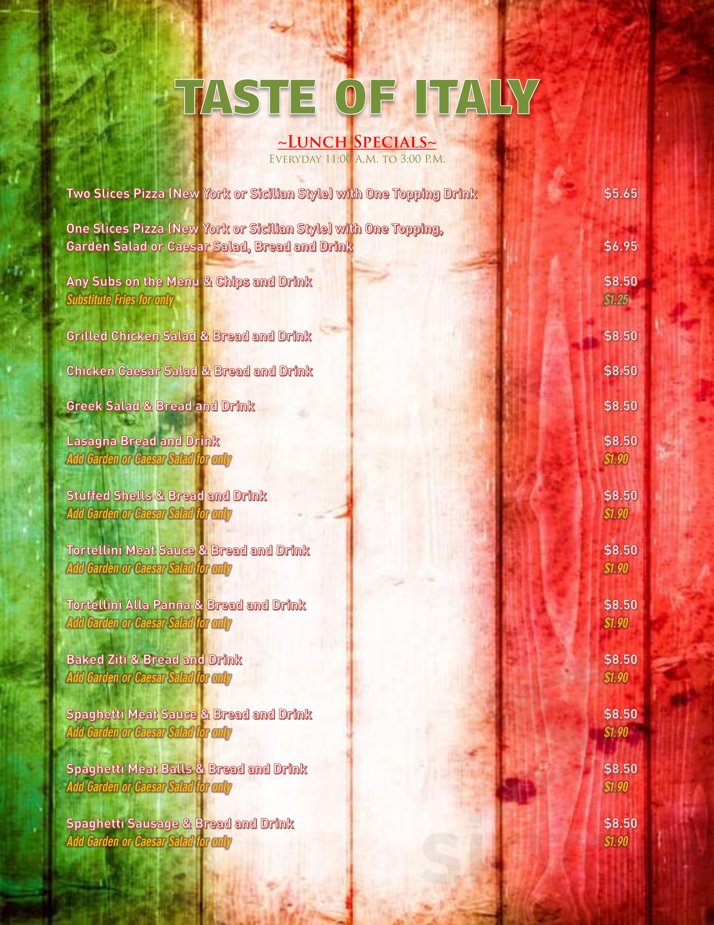 Taste of Italy menu in Woodstock, Georgia, USA