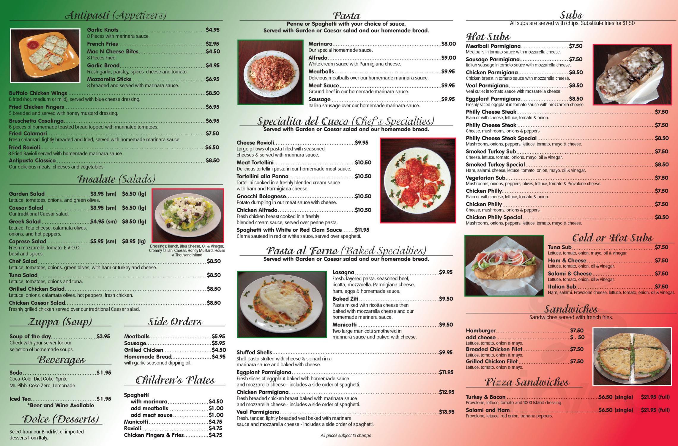 Menu - Woodstock GA's Taste of Italy | Sirved