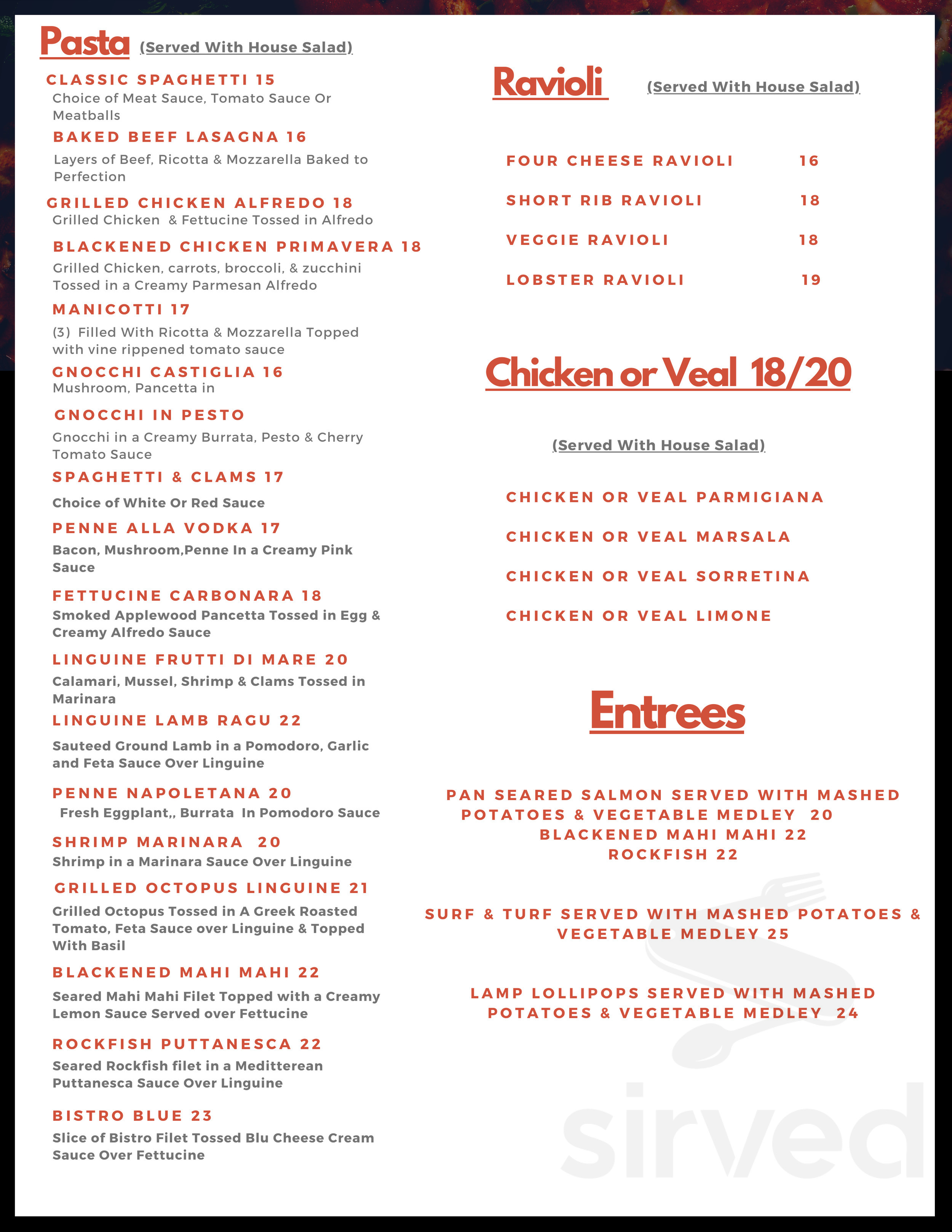 Sky Bar menu in Fredericksburg, Virginia, USA