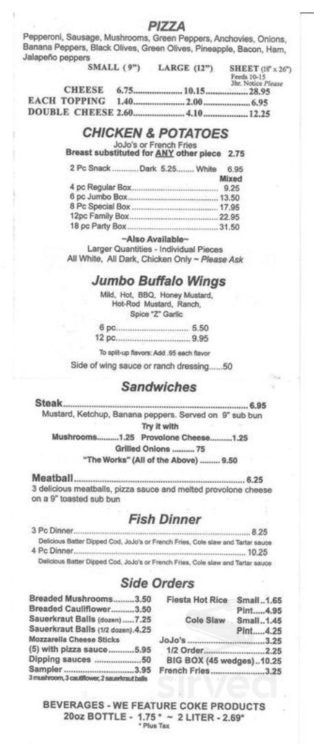 Menu for Fiesta Pizza And Chicken in Akron, OH | Sirved