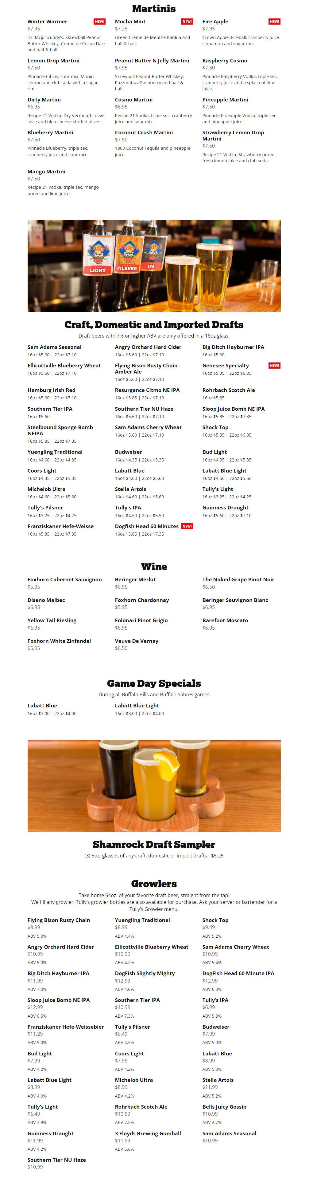 Tully's Good Times Amherst menu in Buffalo, New York, USA