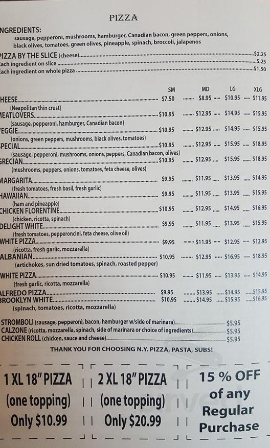 Menu - Fort Worth TX's New York Pizza & Pasta | Sirved