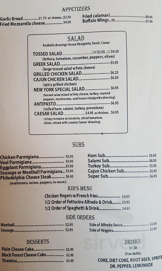 Menu - Fort Worth TX's New York Pizza & Pasta | Sirved