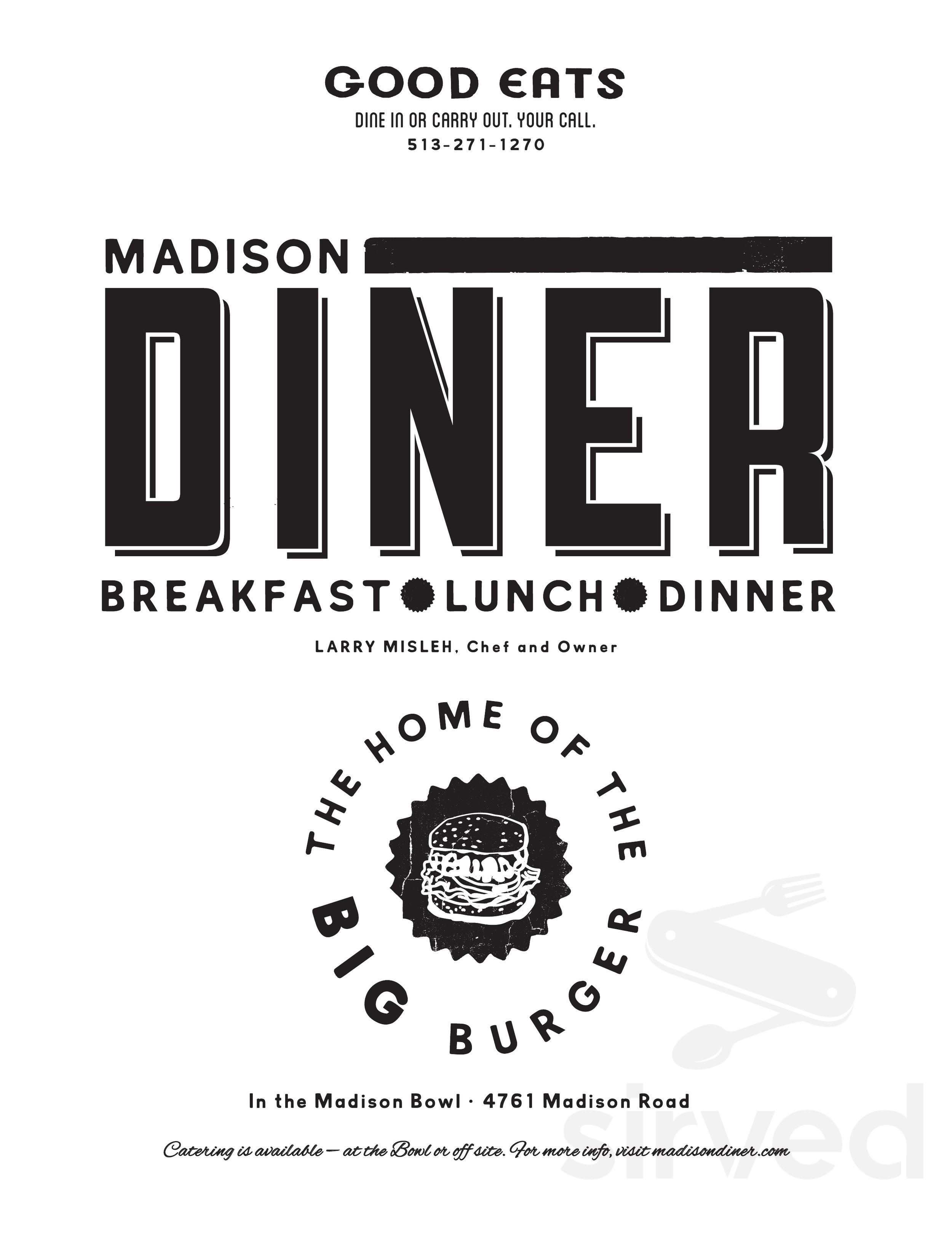 Madison Diner menu in Cincinnati, Ohio, USA